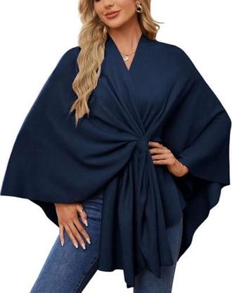 Generic Simplifyleast Ch&acirc;le enveloppant, ch&acirc;le &eacute;l&eacute;gant, doux ouvert sur le devant, poncho pour femme, bleu marine, Taille unique
