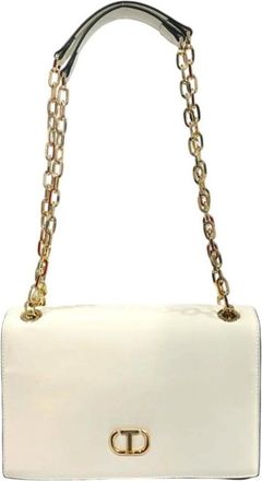 Twinset Femme, Sacs, Blanc, Taille: ONE Size Sac Bandouli&egrave;re en Cuir avec Bandouli&egrave;re Cha&icirc;ne