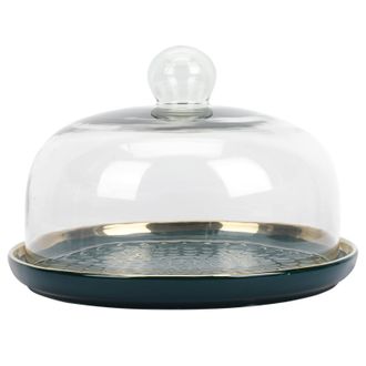 Cabilock Kuchenst&auml;nder Keramik Tortenplatte Kuchen Glasglocke: Porzellan Teller mit Kuchenglocke Tortenst&auml;nder Haube Tortenglocke Glas K&auml;seglocke Torten Glasha
