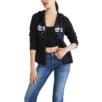 A&eacute;ropostale Damen Aero Logo Full Zip Hoodie-Circle/Scripts, Dunkles Schwarz, S