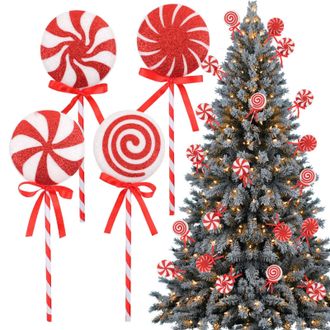 Generic Lollipop Christbaumschmuck Set, Weihnachtsbaum Lutscher Dekoration | 4X Klassische Ornament Weihnachtsbaum Candy | Rote und wei&szlig;e Farbe Festlicher Anh