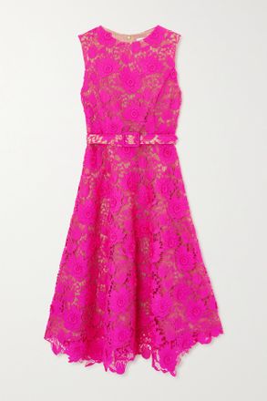 Oscar De La Renta Midikleid Aus Guipure-spitze Mit G&uuml;rtel - Pink
