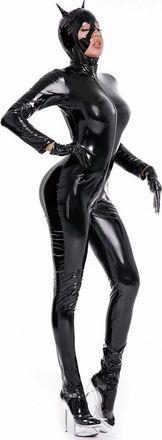 Generic Damen Metallic Trikot Mesh Front Leder Bodysuit Overall PU Leder Bodysuit Sexy Gl&auml;nzend Metallic Bodycon,Black 3,4XL