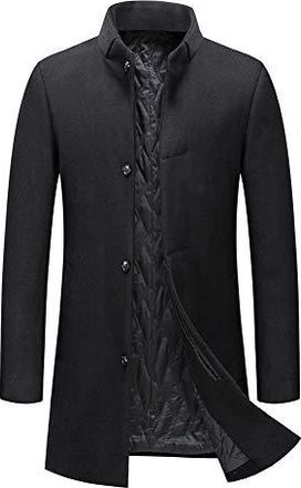 AlltheMen Manteau Homme Hiver Mi-Long Trench Coat en Laine Chaud Veste Slim Parka Couleur Unie Pardessus Coupe Vent Noir XXL