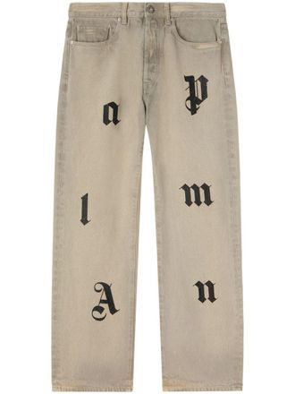 Palm Angels jean ample &agrave; patch logo - Gris