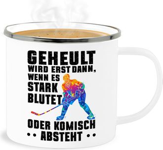Shirtracer Emaille Becher Blechbecher - Tassen - Geheult wird erst wenn es stark blutet I Eishockey Geschenk Eishockey Geschenkideen Ice Hockey Fans - 300 ml - W