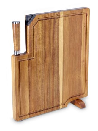 Echtwerk Echtwerk 3 in I K&uuml;chenmesser Set/ Schneidebrett aus Akazienholz mit integriertem Messersch&auml;rfer und Kochmesser (20cm)/ Tranchierbrett-Servierbrett-Sch