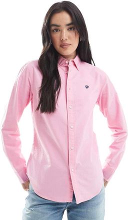 Superdry Lang&auml;rmliges Slim Fit Oxford-Hemd in Punch-Rosa mit Knopfleiste