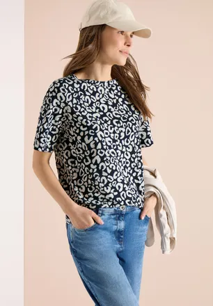 Cecil T-Shirt CECIL, Damen, Gr. S (38), schwarz-wei&szlig; (urban dunkelblau), Jersey, Obermaterial: 100% Baumwolle, regular fit normal, U-Boot-Ausschnitt, Shirts