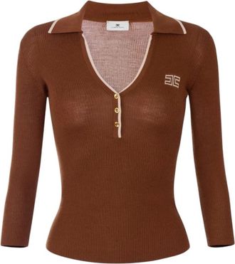 Elisabetta Franchi Polo en maille c&ocirc;tel&eacute;e - Femme - Pulls - Brun - Taille: 40 FR