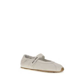 Miu Miu Womens White Calf Leather Bos Taurus Ballet Flats