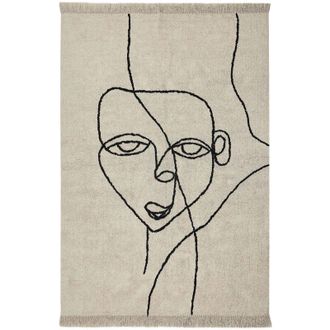 Beliani Beliani - Tapis Beige et Noir en Coton 140 x 200 cm &agrave; Motif de Visage de Femme et Franges Nuru