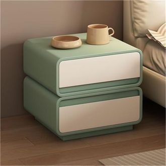 Generic Moderner Nachttisch Mit 2 Schubladen, Massivholz-Nachttisch Mit Lederbezug for Schlafzimmer Und Wohnzimmer(Green,45 cm)