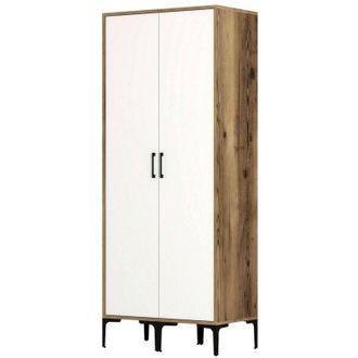 Dmora Kleiderschrank 2 T&uuml;ren Alkaid, Schlafzimmerm&ouml;bel, Schrank, Garderobe, 80x201h48 cm, Walnuss und Wei&szlig;, mit verst&auml;rkter Verpackung - Dmora