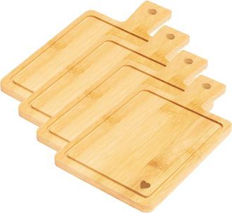 Westmark 4 Servierbretter/Bambus-Platten zum Anrichten, mit Motiv, Griff und Saftrille, rechteckig, Fläche: 19 x 11 cm, Bambus, Tapas + Friends, Hellbraun, 697
