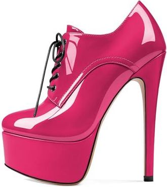 EDEFS Bottes Cheville Femme à Lacets Bout Rond Plateforme Talon Haut 15 cm pour Robe de Soirée dHiver Mariage & Travail Rose Vif EU38