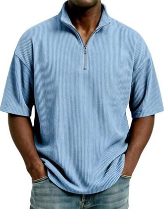 Generic Hauts basiques classiques solides pour homme, v&ecirc;tements de travail d&eacute;contract&eacute;s, polo boutonn&eacute;, chemise l&eacute;g&egrave;re et respirante, t-shirts dext&eacute;rieur, ble