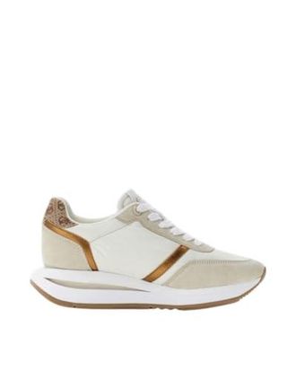 Guess Guess Chaussures de sport pour femme, blanc et beige avec d&eacute;tails dor&eacute;s, semelle blanche, style d&eacute;contract&eacute; r&eacute;tro, beige, 37 EU