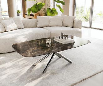 DELIFE Couchtisch Edge Boot 140x80 cm Keramik Emperador Extra Lucidato Dunkelbraun Sarity Edelstahl geb&uuml;rstet, Couchtische