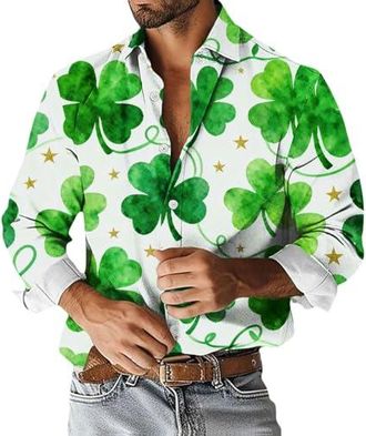 Generic Chemise St. Patricks pour homme - T-shirt &agrave; manches longues - Col &agrave; revers classique - Coupe ajust&eacute;e - Tenue tendance - Costume festif, 01-4-vert noir