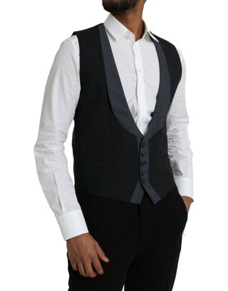 Dolce & Gabbana Mens Black Wool Waistcoat Dress Formal Vest Virgin Elastane