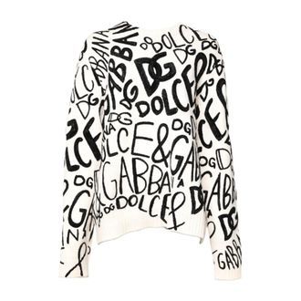 Dolce & Gabbana Logo Print Crew Neck Pullover Sweater - - Knitwear - Damen - Wei&szlig; - S