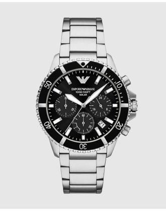 Emporio Armani World Explorer - Solarbetriebener Chronograph f&uuml;r Herren aus silberfarbenem Edelstahl, AR11739