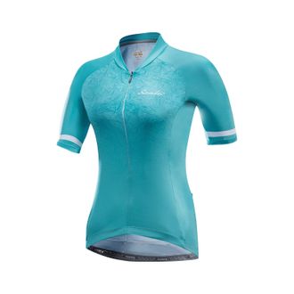 Santic Radtrikot Damen Kurzarm Fahrradtrikot Damen Fahrradshirt Radshirt Kurzarm Sommer mit Taschen Blau EU XXL