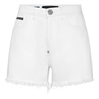 Philipp Plein Denim Shorts Logo - - Shorts - Damen - Wei&szlig; - W26