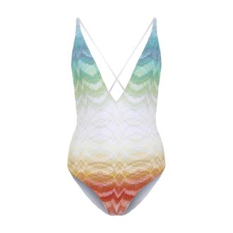 Missoni Femme, Maillots de bain, Multicolore, Taille: 38 FR Maillot de bain une pi&egrave;ce en maille zigzag multicolore