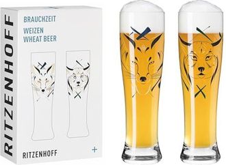 Ritzenhoff 3481012 Weizenbierglas 500 ml - 2er Set - Serie Brauchzeit Set - 2 Stück mit Tier-Motiv, mehrfarbiger Digitaldruck