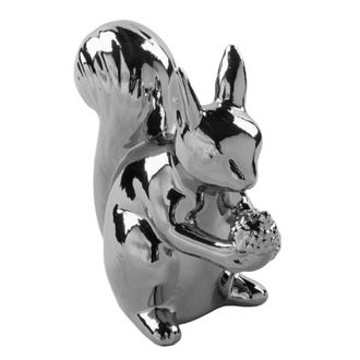 Fink kleines Deko Eichh&ouml;rnchen 9 cm aus Keramik silberne Dekofigur zum Aufstellen