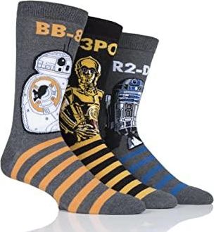 SockShop Hommes Star Wars R2-D2, C-3PO et BB-8 Droids Chaussettes en Coton 3 Paires Assorti 40-45