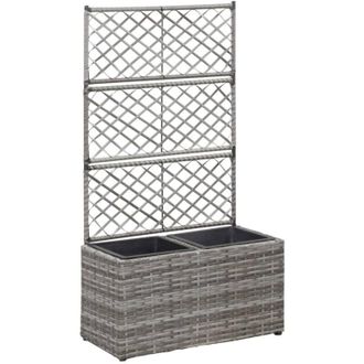 vidaXL Vidaxl - Lit sur&eacute;lev&eacute; en treillis 2 pots 58x30x107cm R&eacute;sine tress&eacute;e Gris