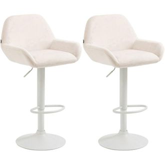 Clp Ensemble de 2 tabourets de bar Braga en cr&egrave;me en velours, m&eacute;tal blanc opaque