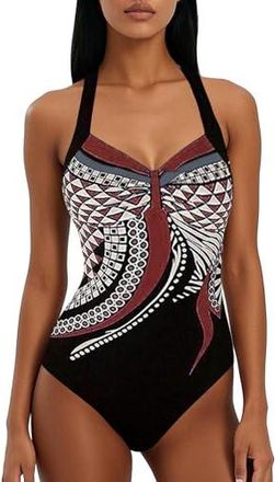 Generic Maillot de bain une pi&egrave;ce athl&eacute;tique &agrave; s&eacute;chage rapide pour femme - Dos nu - Contr&ocirc;le du ventre - Imprim&eacute; monokini modeste - V&ecirc;tement de plage d&eacute;t&eacute; pou