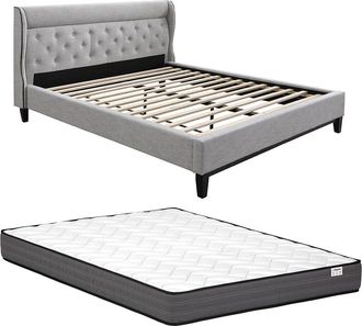 Vente-Unique Bett 160 x 200 cm + Matratze - Grau - MARSDENIO