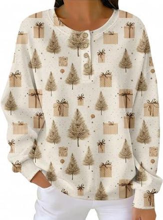 Generic Sweat-shirt de Noël pour femme - Mode décontractée - Couleur unie - Boutons à manches longues - Sweat-shirt cowboys pour femme, Sweat-shirts graphique
