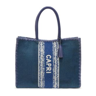 De Siena shoes Capri Jute-Tragetasche mit Perlen - - Bags - Damen - Blau - ONE SIZE