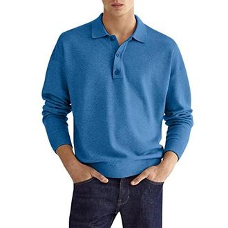 Generic Polo en polaire pour homme, coupe d&eacute;contract&eacute;e, haut thermique, col boutonn&eacute; 1/4, t-shirt &agrave; manches longues, couleur unie, col en V, t-shirt d&eacute;contrac