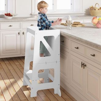 Woltu Woltu - Lernturm F&uuml;r Kinder Baby, 3 in 1 Kinderhocker Kindertisch Tritthocker Tafel, Montessori Lernturm mit Rausfallschutz, K&uuml;chenhelfer, faltbar