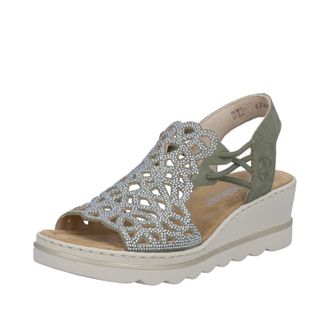Rieker Keilsandalette RIEKER, Damen, Gr. 38, schilf, Nubuklederimitat, unifarben, Schuhe, Sommerschuh, Plateausandale, Schlupfschuh mit Schmucksteinchen