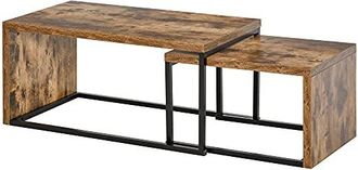 HOMCOM Lot de 2 Tables Basses gigognes Design Industriel encastrable dim. Grande Table 90L x 48l x 42H cm m&eacute;tal Noir Aspect Vieux Bois