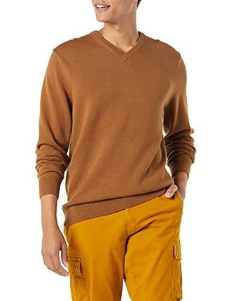 Amazon Essentials Pull &agrave; Col en V (Disponible en Grandes Tailles et Grandes Longueurs) Homme, Brun Caramel, M