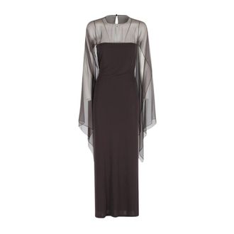 Alberta Ferretti Langes Kleid mit Chiffon-&Auml;rmeln - - Dresses - Damen - Braun - S