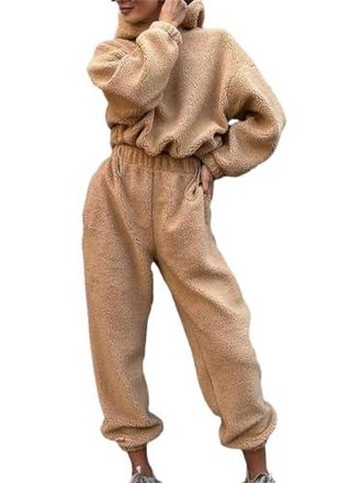 Generic Tenue 2 pi&egrave;ces en polaire pour femme, coupe d&eacute;contract&eacute;e, chandail &agrave; capuche et pantalon de surv&ecirc;tement long, ensemble de jogging avec poches, bleu, t