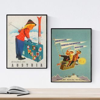 Nacnic Poster Jahrgang. Poster, die Welt der Werbung. Zwei Blätter Vintage Kinder Ski. A3 Größe