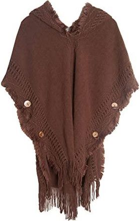 Generic Poncho Femme Hiver Chaud Chale Femme Hiver Chaud Cape Femme Effet enveloppant &Eacute;charpe Unie Ou Carreaux Multicolores Frang&eacute;e Ceinture Chapeau Inclus