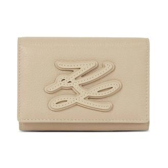 Karl Lagerfeld Femme, Accessoires, Beige, Taille: ONE Size Logo Relieve Zip Metal Wallet