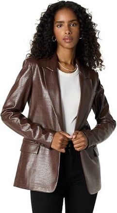 The Drop Blazer Long Anouk en Similicuir pour Femme, Chocolat Croc, Taille XL